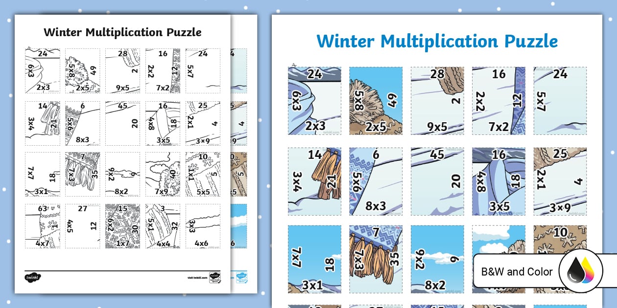 Winter Multiplication to 12x Puzzle (teacher made) - Twinkl