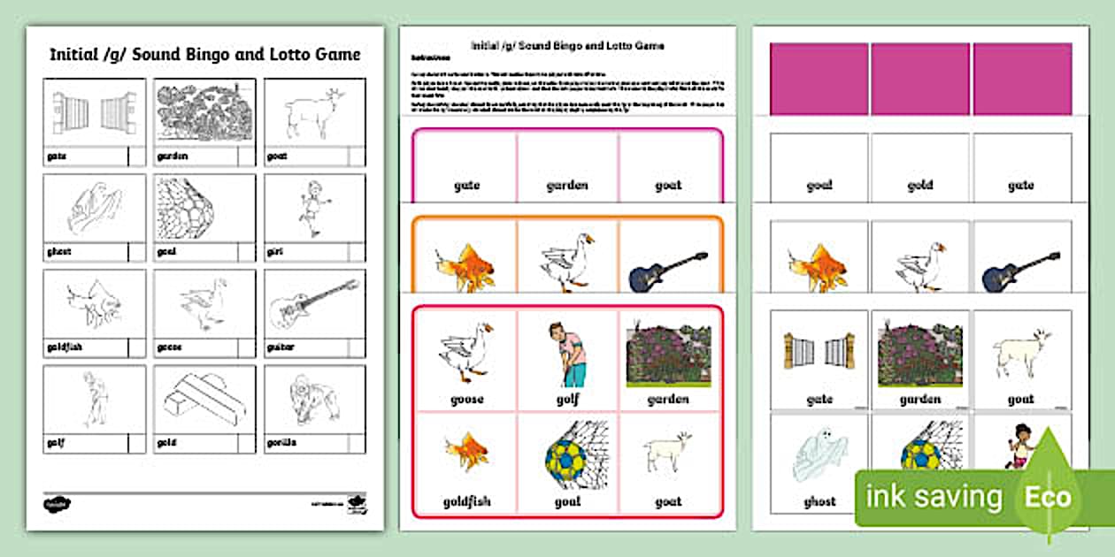 Initial /g/ Sound Bingo and Lotto Board Game (teacher made)