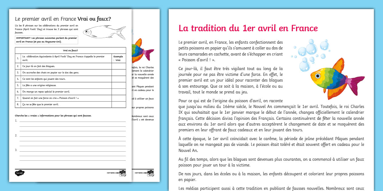 French April Fools' True or False? Worksheet / Worksheet