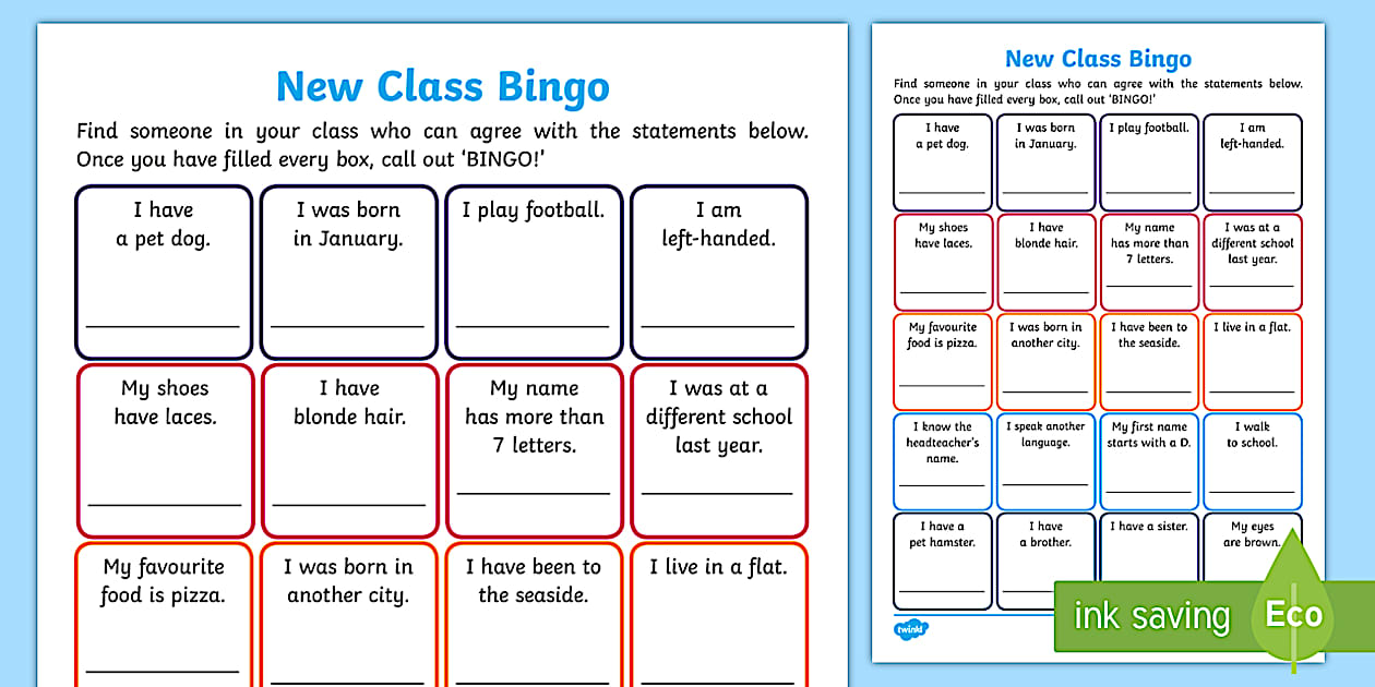 Transition Game Getting to Know You Bingo - New Class Bingo