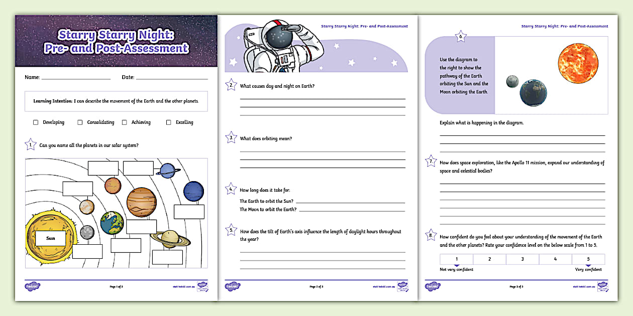 Starry Starry Night Pre- and Post-Assessment - Twinkl