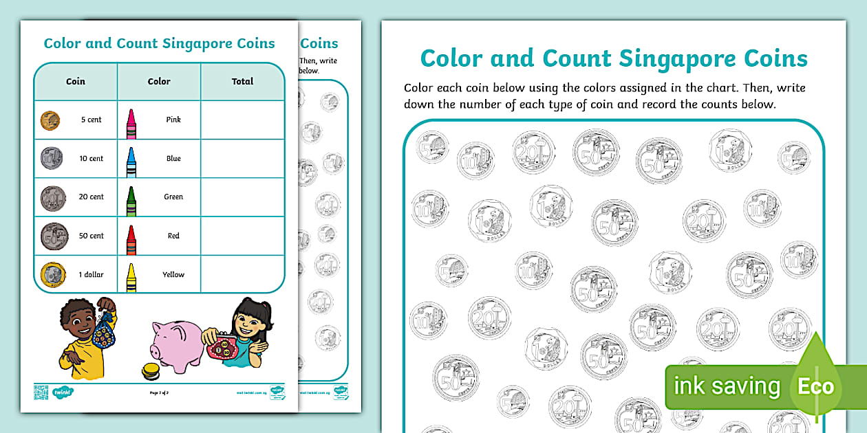 Colour and Count Singapore Coins (teacher made) - Twinkl