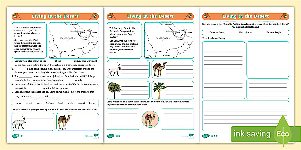 Living in the Desert Differentiated Activity Sheets - Twinkl