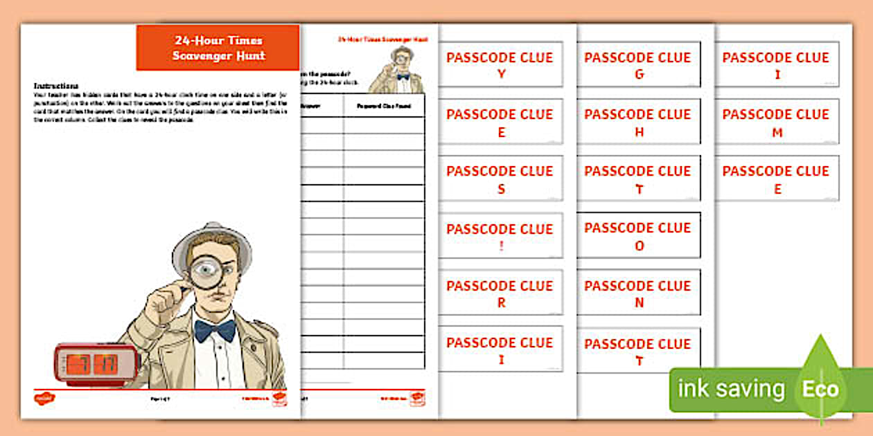 Editable 24-Hour Times Scavenger Hunt (teacher made)