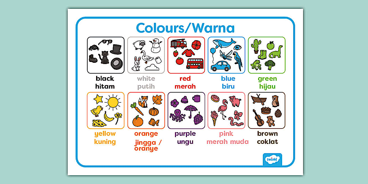 Let's Name the Colours! Indonesian/English Word Mat