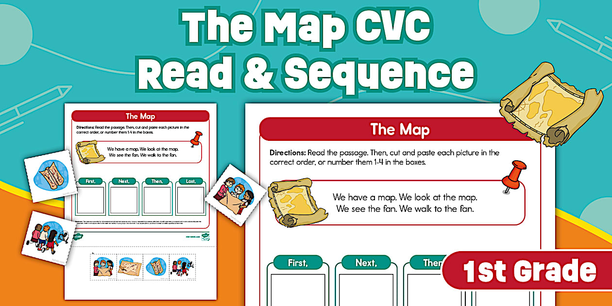 First Grade The Map CVC Read and Sequence Activity