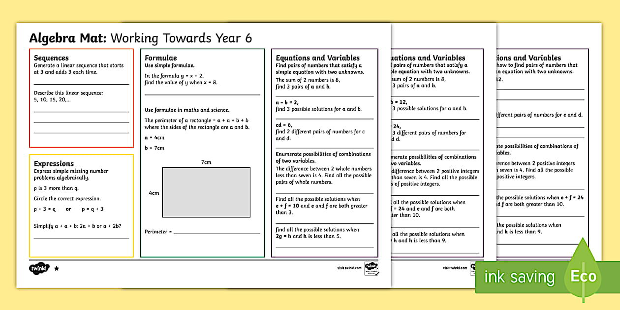 KS2 - Algebra Differentiated Maths Mats - Primary Resource
