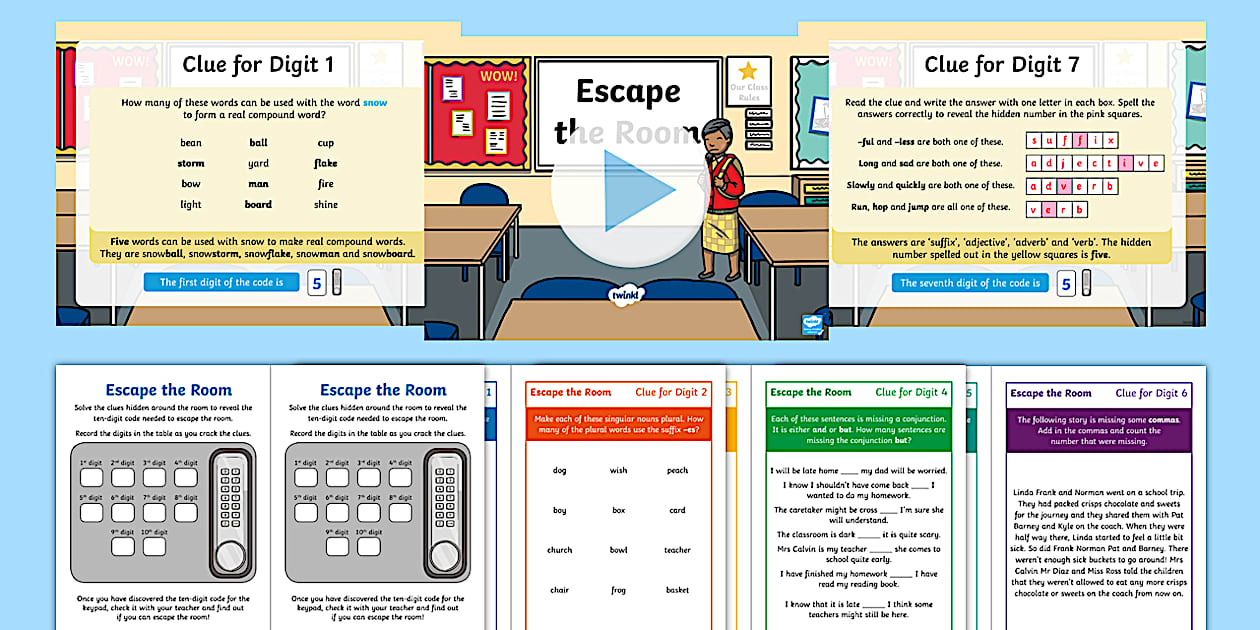 Grammar Escape Room - KS1 English - Primary Education Game