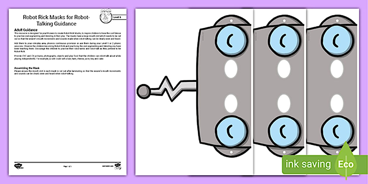 Phonics Level 1 Aspect 7 Robot Rick Masks for Robot-Talking