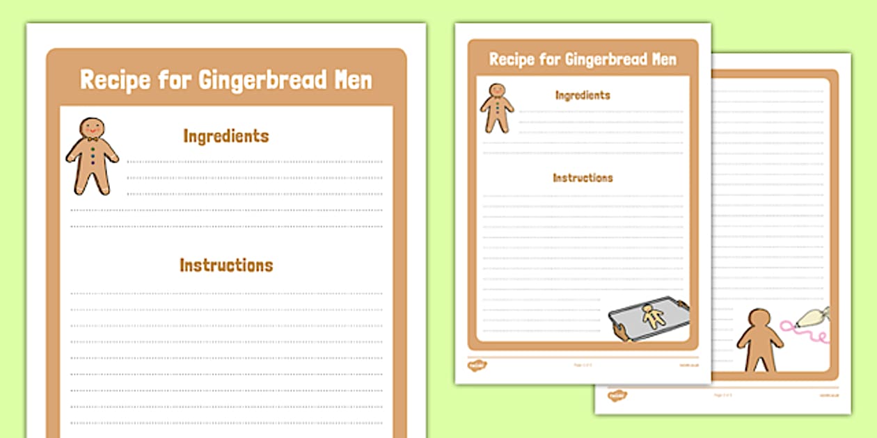 Editable Recipe Card Template For Gingerbread Men - Parents