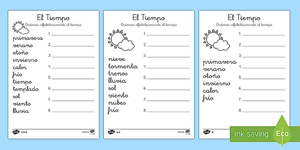 Ordenar vocabulario: El tiempo (Teacher-Made) - Twinkl