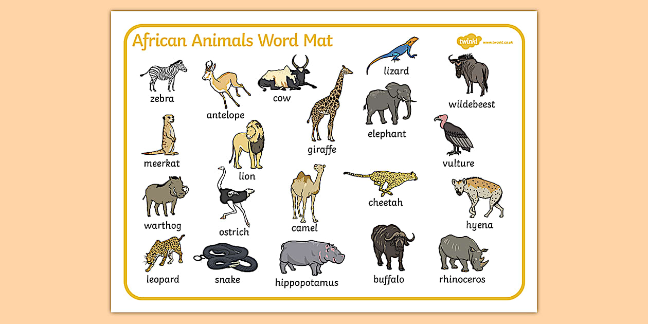 African Animals Word Mat (teacher made) - Twinkl
