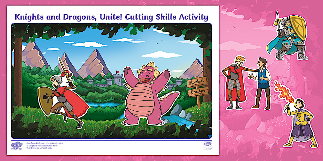 Knights and Dragons, Unite! Cutting Skills Activity - Twinkl