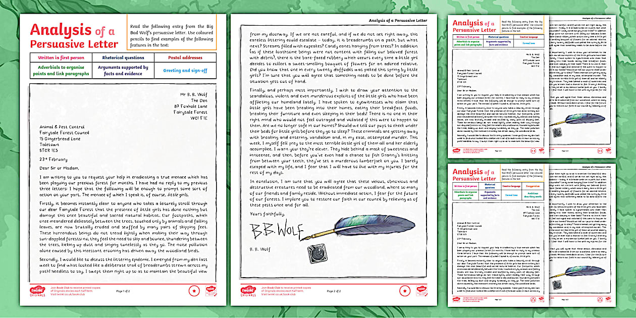 Editable Recognising Features of a Persuasive Letter Differentiated ...