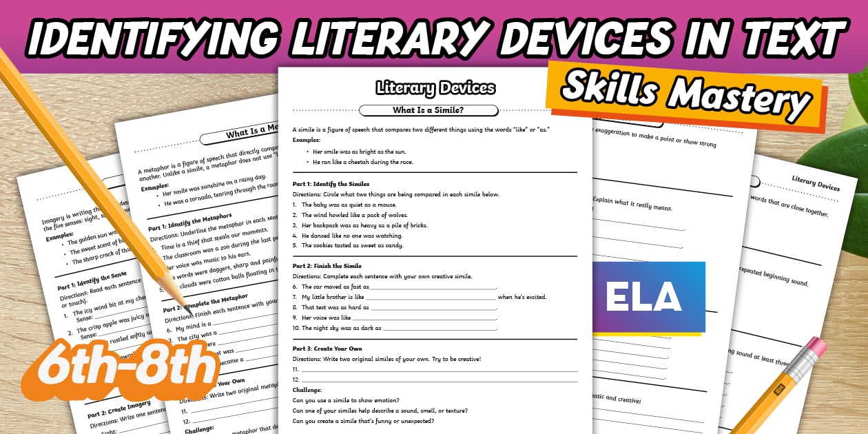 Literary Devices Worksheet | ELA | Twinkl USA (teacher made)