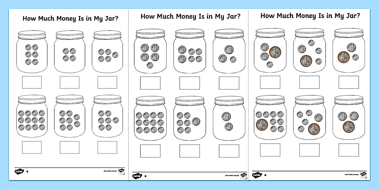 Counting Money In Jars | Philippine Peso worksheets - Twinkl