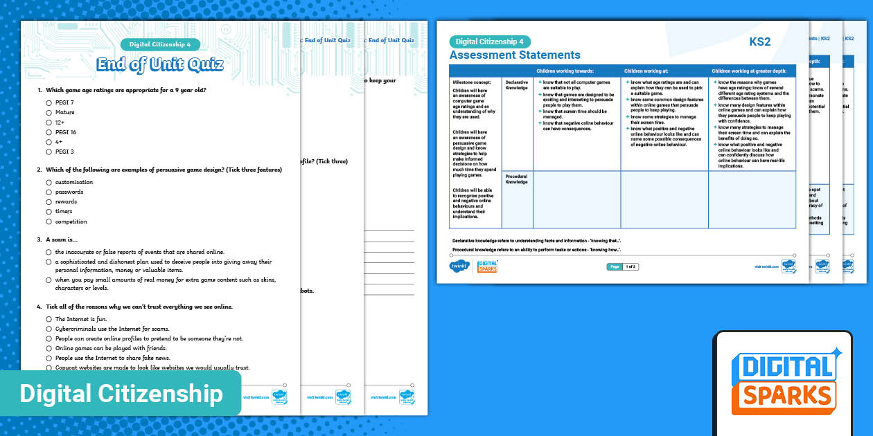 Digital Sparks: Digital Citizenship 4: Assessment Pack