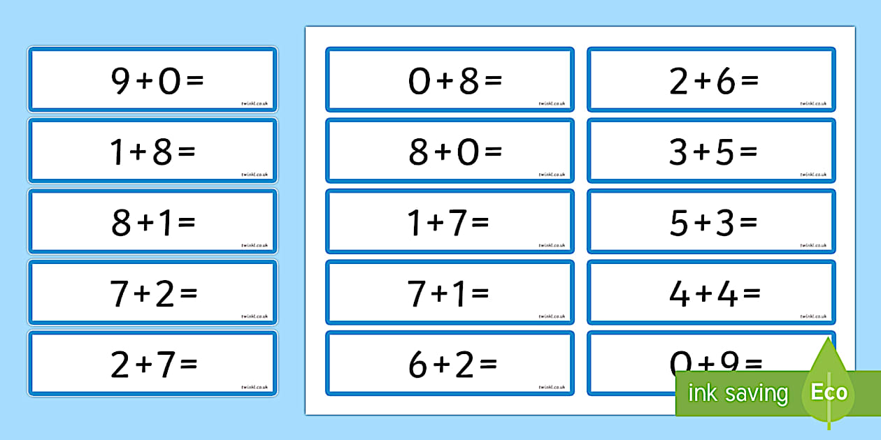 Number Facts 8 and 9 Number Sentence Cards - Twinkl