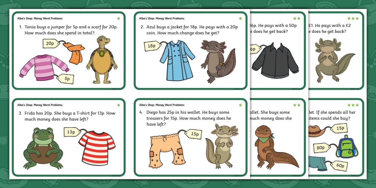 👉 Alba's Shop: Money Word Problems Challenge Cards