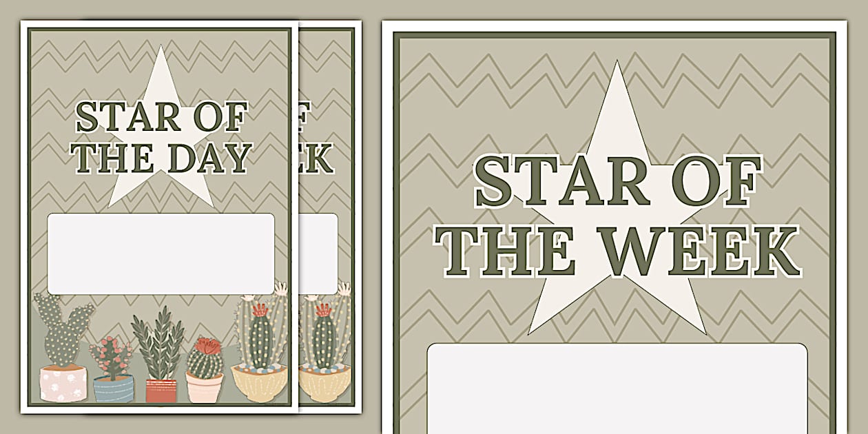 Succulents-Themed Star of the Day and Week Display Posters