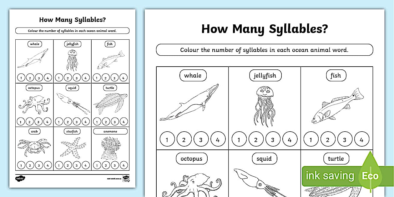 How Many Syllables? Ocean Animals Activity Sheet | Twinkl