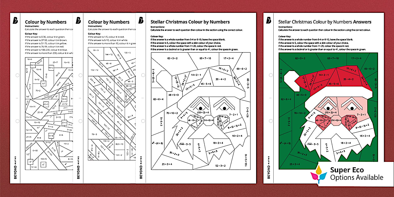 Christmas Maths: Colour by Numbers Worksheets KS3 Pack - The Four ...