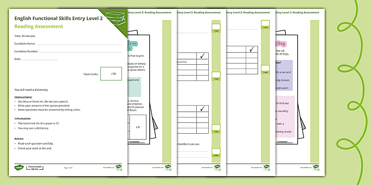 Functional Skills EL2 Reading Assessment Pack (Teacher-Made)