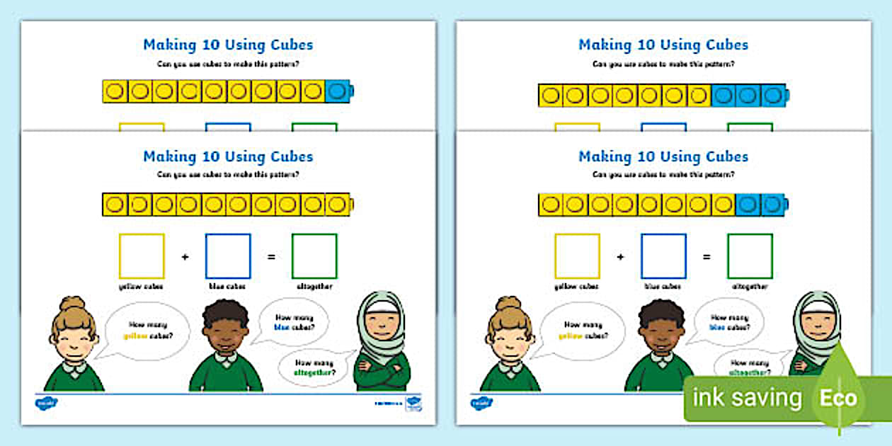 Interlocking Cubes Number Bonds to 10 Worksheets - Twinkl