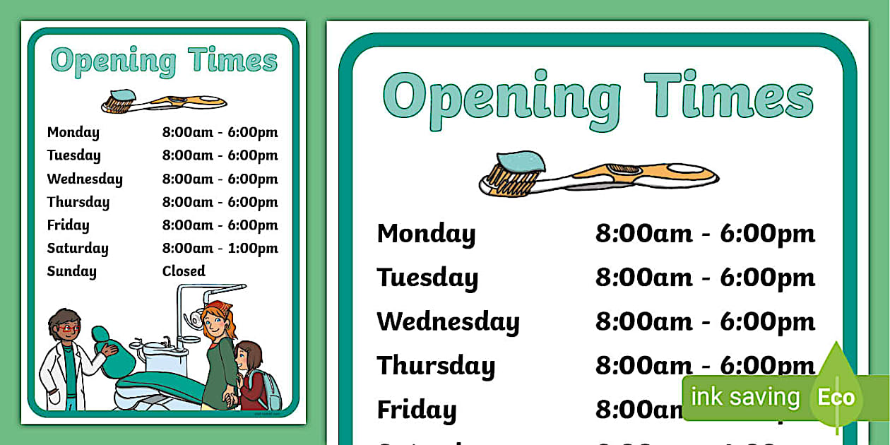 Cursive Dentists/Dental Surgery Role Play Opening Times