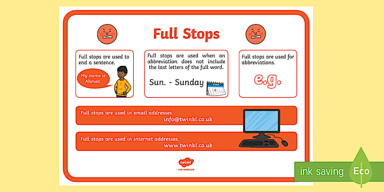 👉 Full Stops Punctuation Poster (teacher made) - Twinkl