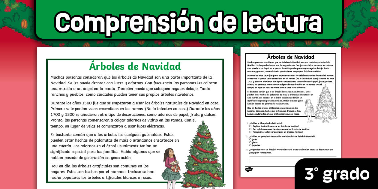 Comprensión de lectura de tercer grado: árboles de Navidad