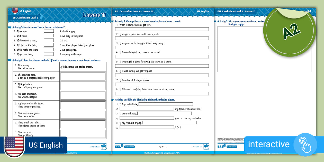 ESL Curriculum - Level 6 Lesson 11 Interactive Worksheet