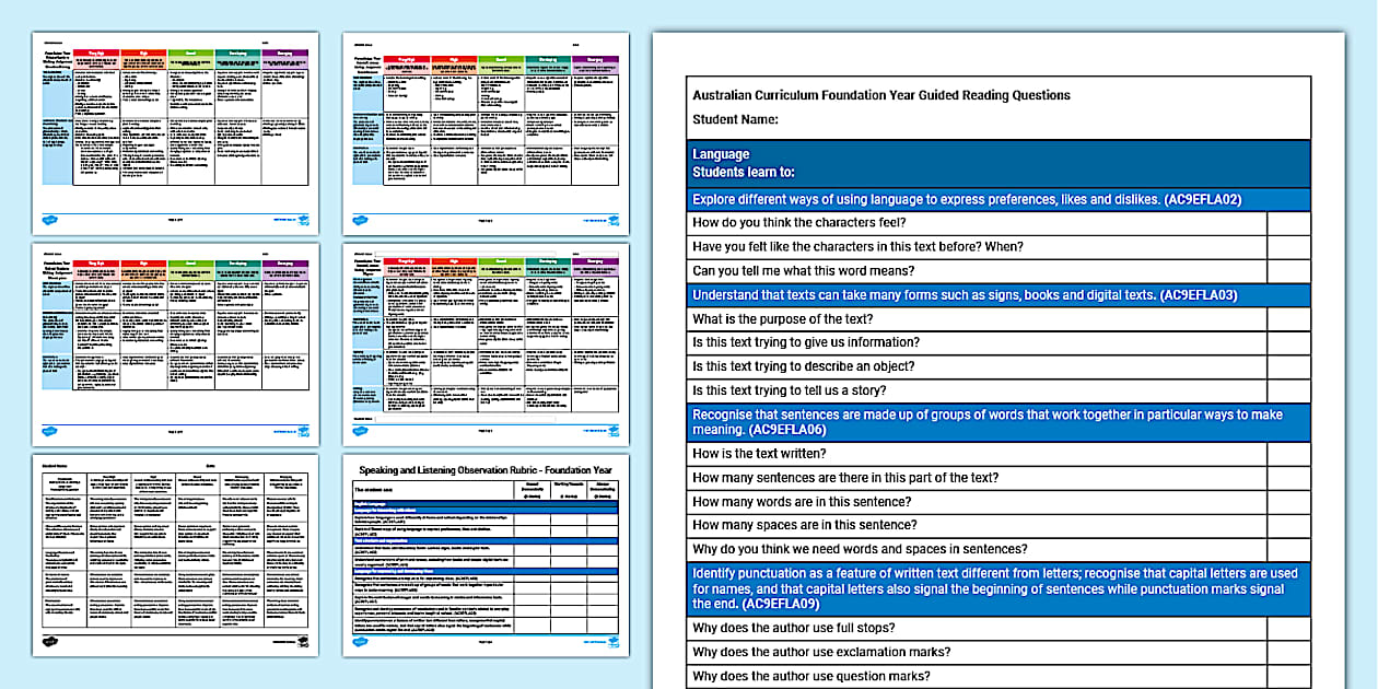 Foundation Year Assessment Rubrics Pack (teacher made)