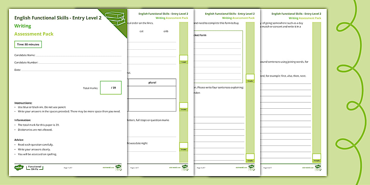 Functional Skills EL2 Writing assessment pack (Teacher-Made)