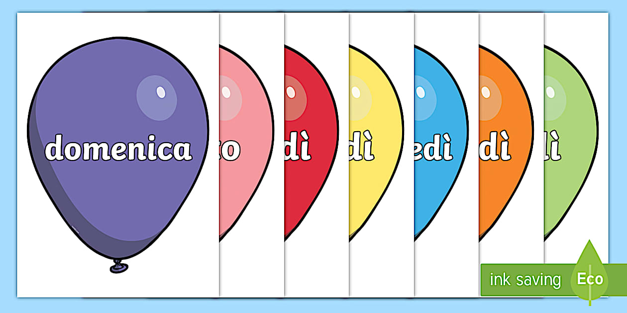 Italian Days of the Week on Balloons (teacher made) - Twinkl