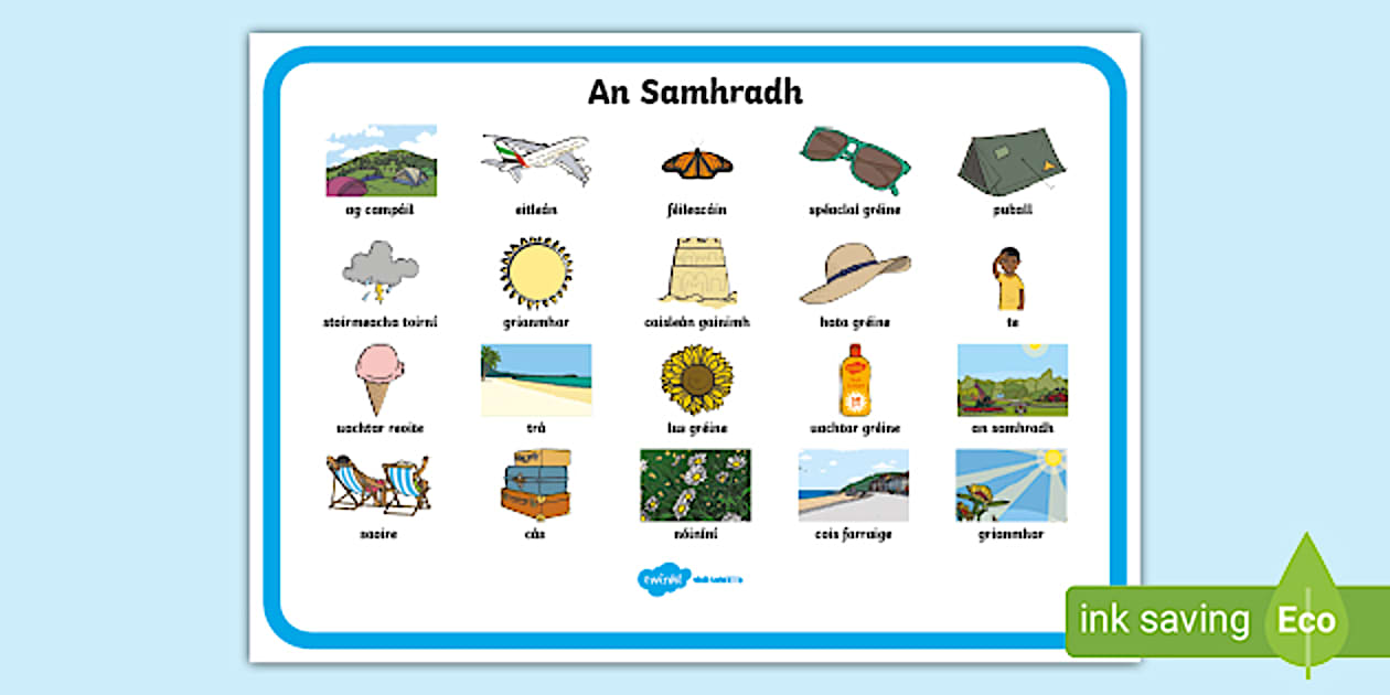 Summer Vocabulary Words Bank Gaeilge | Twinkl Resources ROI
