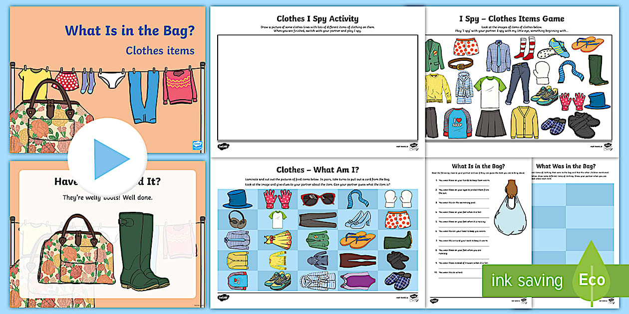 What Is in the Bag? Clothes Items Activity Pack - Twinkl