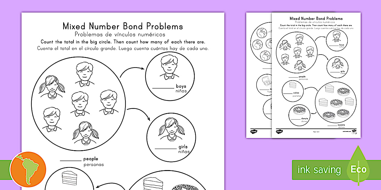 Mixed Number Bond Problems Worksheet / Worksheet English/Spanish - Mixed
