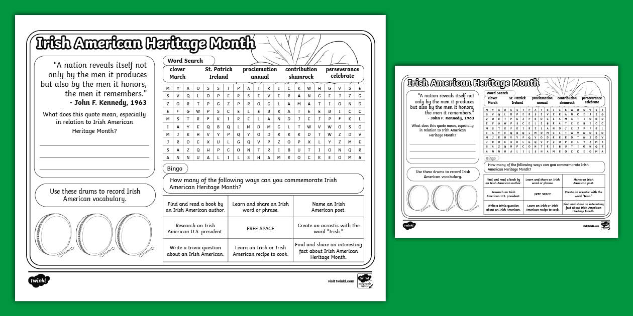 Irish American Heritage Month Activity Mat for 3rd-5th Grade