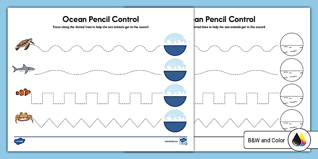 Printable Ocean Pencil Control Worksheet | Twinkl USA