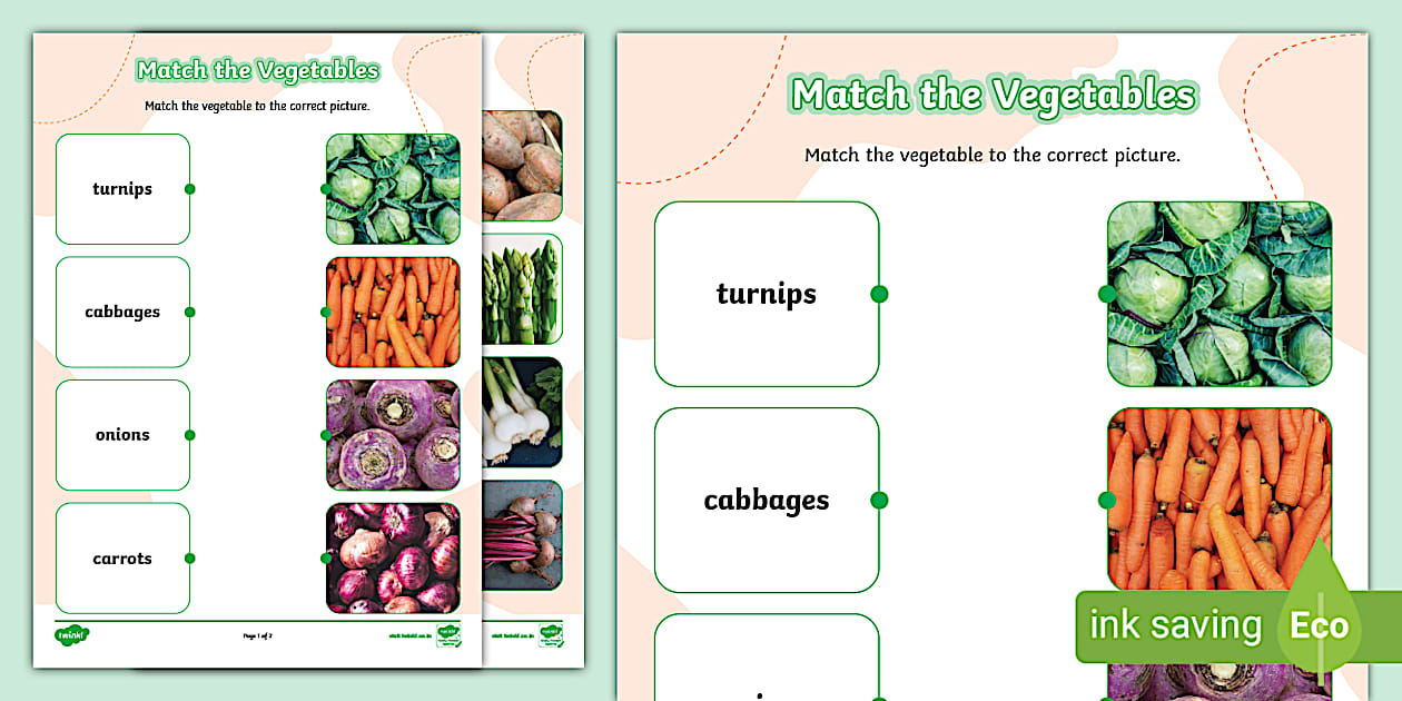 Vegetable Names Matching Worksheet (teacher made) - Twinkl