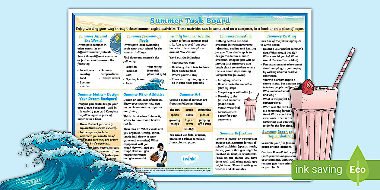 Summer Task Board (creat de profesori) - Twinkl