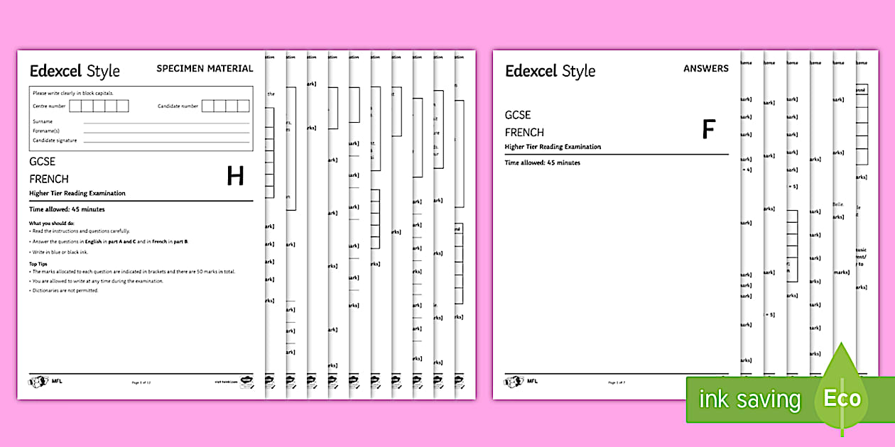 Edexcel Style French Reading Specimen Paper: Higher