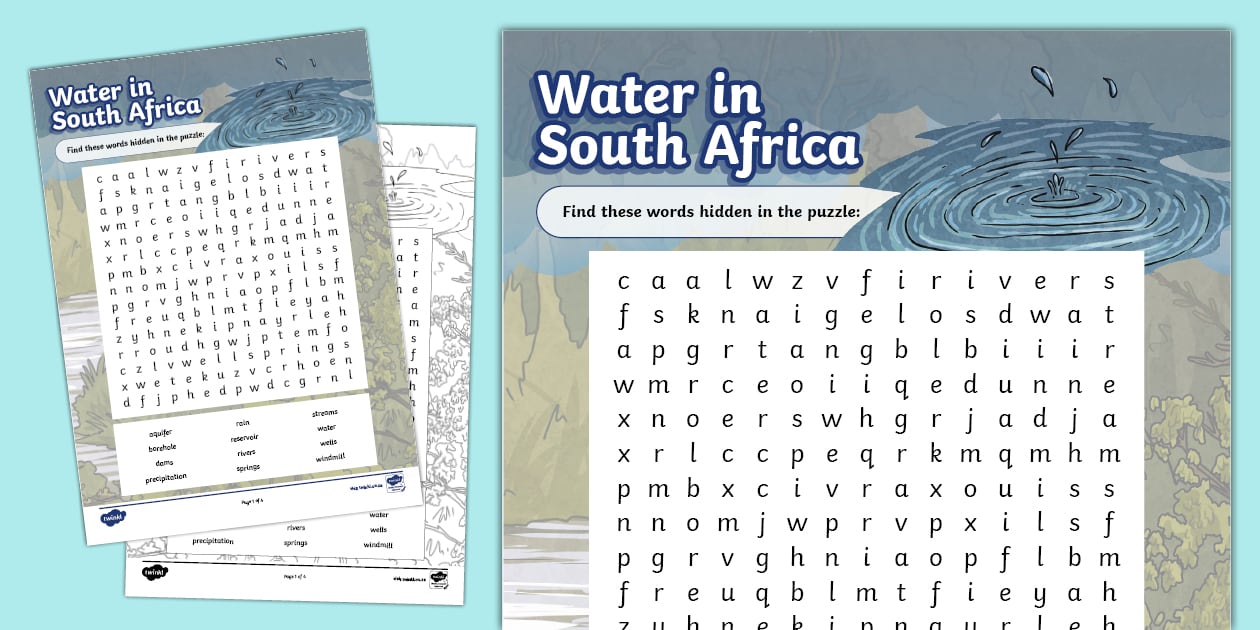 Grade 4 Water in South Africa - Word Search (teacher made)