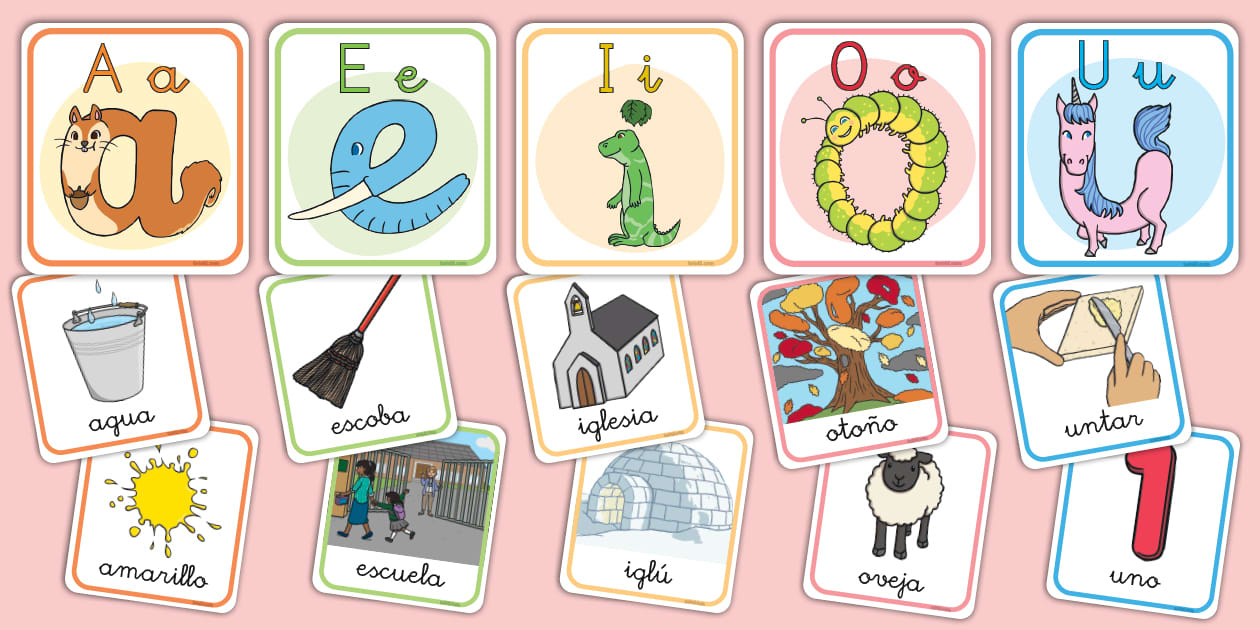 Tarjetas de emparejar: Las vocales (teacher made) - Twinkl