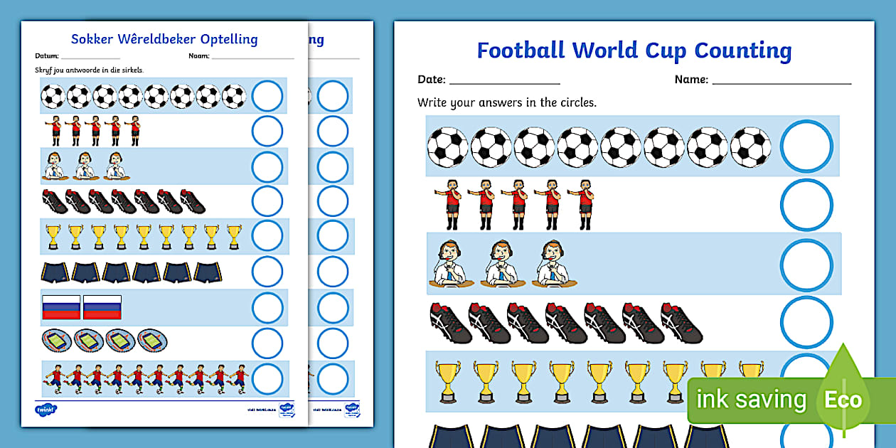 Football World Cup Counting Worksheet English/Afrikaans