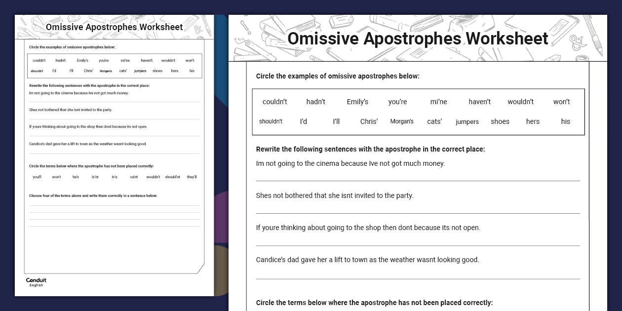 Omissive Apostrophes Worksheet (Teacher-Made) - Twinkl