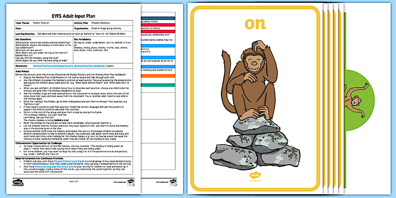 EYFS Cheeky Monkey Position Game Adult Input Plan and Resource Pack
