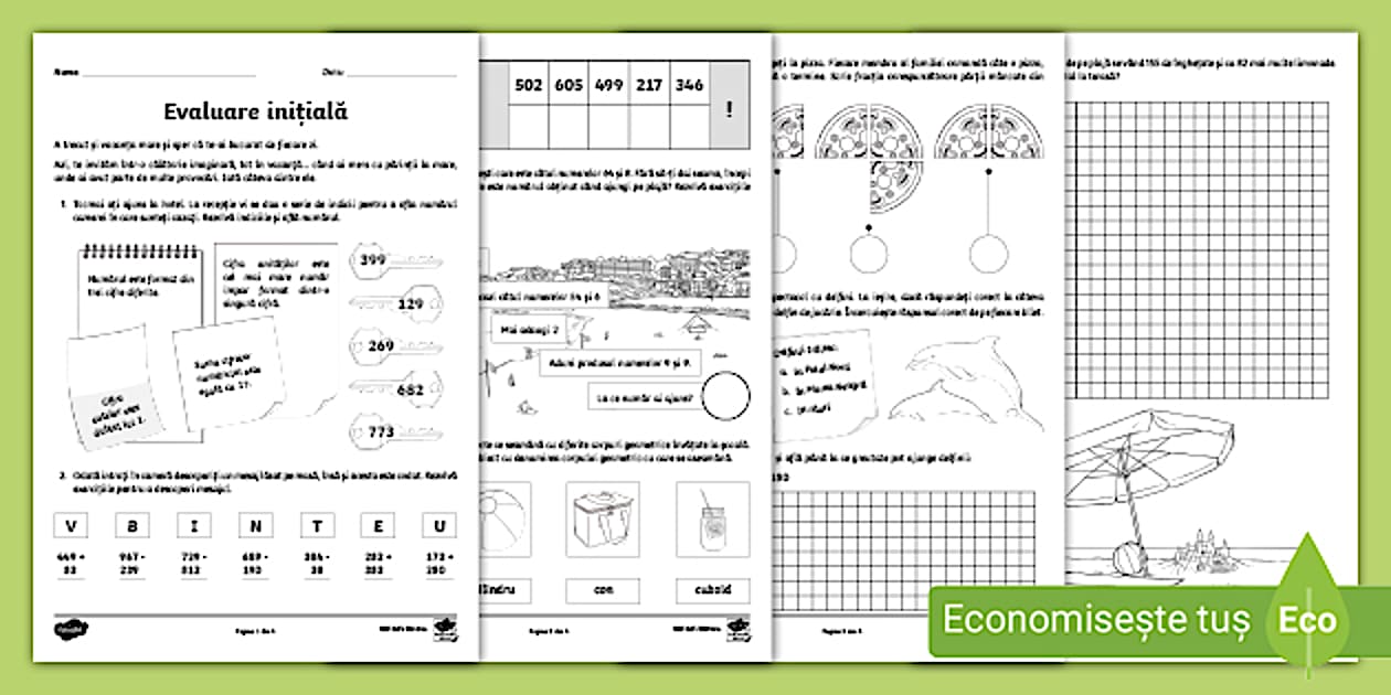 Test de evaluare inițială clasa a III-a matematică