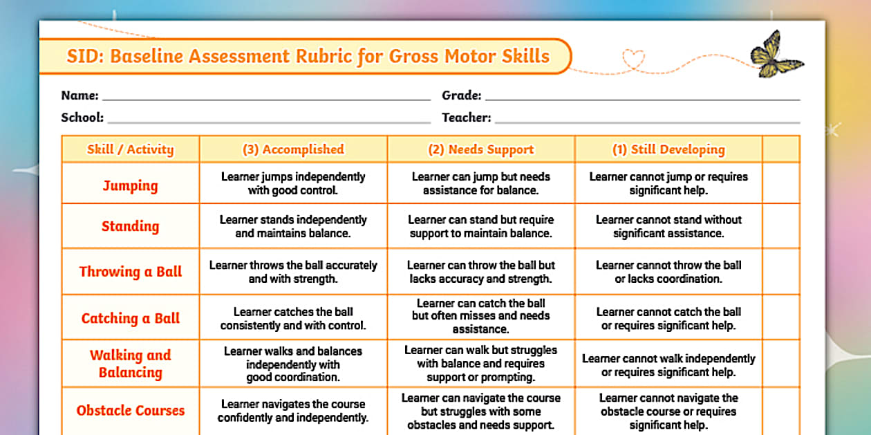 SID: Baseline Assessment Rubric for Gross Motor Skills